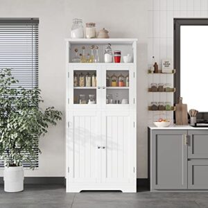 Irontar Bathroom Storage Cabinet, Freestanding Bathroom Cabinet with Open Shelf, Kitchen Pantry Cabinet with Doors for Living Room, Bathroom Floor Cabinet, 23.6 x 11.8 x 50.4 Inches, White CWG007W