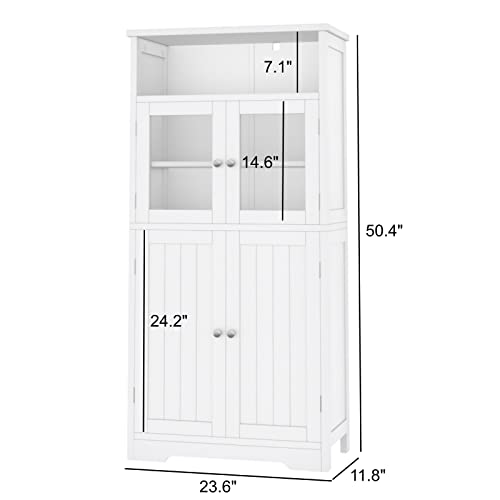 Irontar Bathroom Storage Cabinet, Freestanding Bathroom Cabinet with Open Shelf, Kitchen Pantry Cabinet with Doors for Living Room, Bathroom Floor Cabinet, 23.6 x 11.8 x 50.4 Inches, White CWG007W