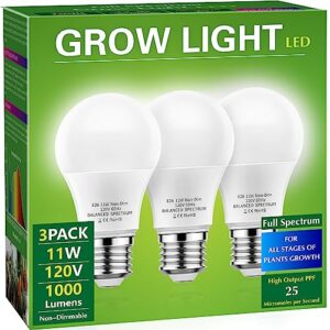 briignite grow light bulbs, full spectrum grow light bulb, led grow light bulb a19 bulb, plant light bulbs e26 base, 11w grow bulb 100w equivalent, grow light for indoor plants, seed starting, 3 pack