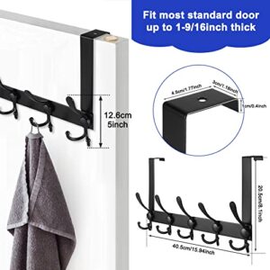 WHITGO Over The Door Hooks, Door Hanger with 5 Metal Hooks & Long Hanging Hooks, Stainless Steel Door Hooks for Hanging Coat, Towel, Hat (Black)