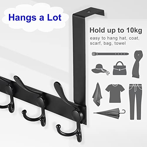 WHITGO Over The Door Hooks, Door Hanger with 5 Metal Hooks & Long Hanging Hooks, Stainless Steel Door Hooks for Hanging Coat, Towel, Hat (Black)