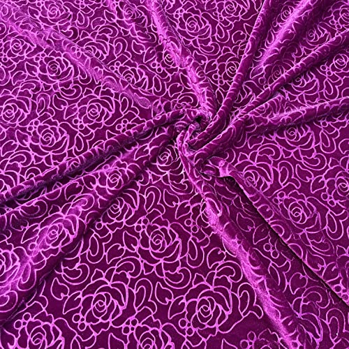 Vintage Rose 3D Embossed Velvet Fabric by The Yard Fashion Upholstery Velvet Fabric (59.06 x 36 Inches/Yard Dragon Fruit 2yard)