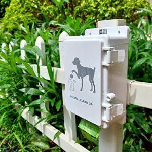 Dog Poop Bag Dispenser Wall Mount Waterproof Outdoor Dog Bag Dispenser | Printed With Cute Clean Up Dog Poop Signs | Stake, Pole, Fence Mounted | Fits Home, Porch, Lawn, Yard（only dispenser)