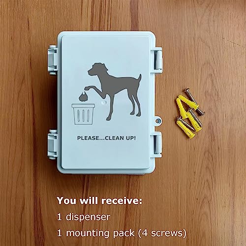 Dog Poop Bag Dispenser Wall Mount Waterproof Outdoor Dog Bag Dispenser | Printed With Cute Clean Up Dog Poop Signs | Stake, Pole, Fence Mounted | Fits Home, Porch, Lawn, Yard（only dispenser)