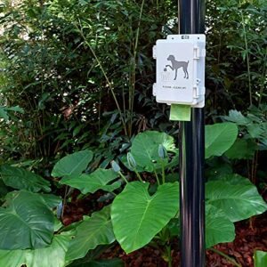 Dog Poop Bag Dispenser Wall Mount Waterproof Outdoor Dog Bag Dispenser | Printed With Cute Clean Up Dog Poop Signs | Stake, Pole, Fence Mounted | Fits Home, Porch, Lawn, Yard（only dispenser)