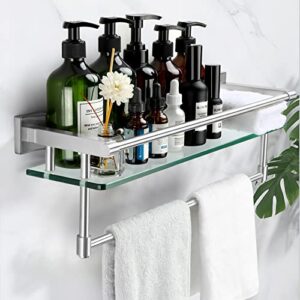 Bathroom Glass Shelf Towel Rack Shelf Glass Organizer Wall-Mounted Bathroom Storage SUS304 Stainless Steel Towel bar/Track Wall-Mounted Tempered Glass Stainless Steel Shelf Brushed Nickel