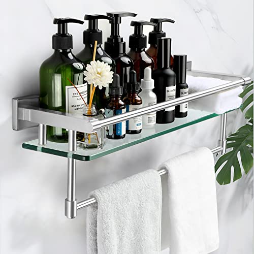 Bathroom Glass Shelf Towel Rack Shelf Glass Organizer Wall-Mounted Bathroom Storage SUS304 Stainless Steel Towel bar/Track Wall-Mounted Tempered Glass Stainless Steel Shelf Brushed Nickel