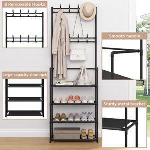 UDEAR 4-Tier Coat and Shoe Rack,Entryway Coat Rack Hallway Bench Storage Organizer with 8 Hooks for Living Room,Bedroom,Office,Black