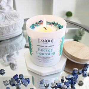 White Sage Lavender Handmade Handpoured Handcrafted Scented Pretty Candle Lapis Lazuli Healing Crystal Inside Infused 100% Natural Soy Wax Aromatherapy Positive Energy Cleansing Meditation Made in USA