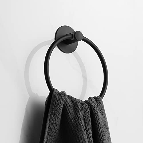 Besteffie Adhesive Towel Ring Self Adhesive Hand Towel Ring Stainless Steel Rustproof Bathroom Towel Holder Wall Mount SUS 304 Stainless Steel Matte Black,Bathroom Hand Towel Holder