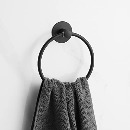 Besteffie Adhesive Towel Ring Self Adhesive Hand Towel Ring Stainless Steel Rustproof Bathroom Towel Holder Wall Mount SUS 304 Stainless Steel Matte Black,Bathroom Hand Towel Holder