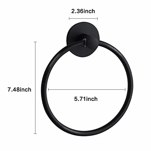 Besteffie Adhesive Towel Ring Self Adhesive Hand Towel Ring Stainless Steel Rustproof Bathroom Towel Holder Wall Mount SUS 304 Stainless Steel Matte Black,Bathroom Hand Towel Holder