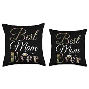 Mother's Day Gifts Best Mom Ever Tees by Alice Ron Best Mom Ever Shirt Cute Floral Mothers Day Gift Throw Pillow, 18x18, Multicolor