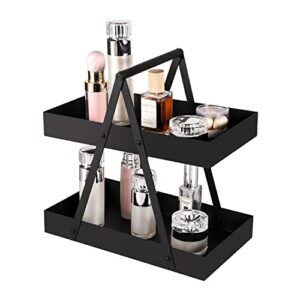 yanbetter 2 tier bathroom organizer countertop shelves, black makeup organizer for bathroom supplies kitchen spice rack countertop storage shelf cosmetic vanity storage tray (black1)