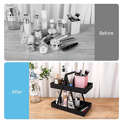 YANBETTER 2 Tier Bathroom Organizer Countertop Shelves, Black Makeup Organizer for Bathroom Supplies Kitchen Spice Rack Countertop Storage Shelf Cosmetic Vanity Storage Tray (black1)