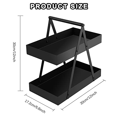 YANBETTER 2 Tier Bathroom Organizer Countertop Shelves, Black Makeup Organizer for Bathroom Supplies Kitchen Spice Rack Countertop Storage Shelf Cosmetic Vanity Storage Tray (black1)