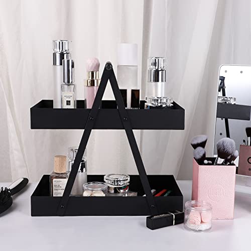 YANBETTER 2 Tier Bathroom Organizer Countertop Shelves, Black Makeup Organizer for Bathroom Supplies Kitchen Spice Rack Countertop Storage Shelf Cosmetic Vanity Storage Tray (black1)