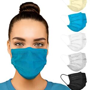 EG ECOGUARD Face Masks Disposable Made in USA, 4 Ply 5 Colored Masks Individually Wrapped Face Mask Breathable Comfortable Disposable Face Masks for Adults Men Women, 50 Pack