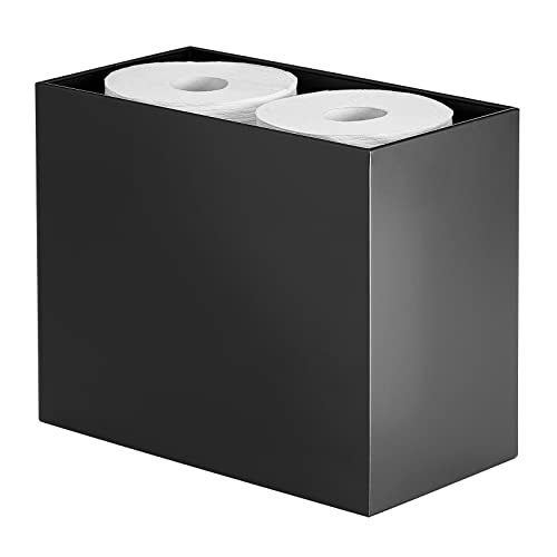 mDesign Tall Steel Floor Stand Toilet Paper Organizer, 4-Roll Tissue Storage Holder Container Bin for Bathroom, Fits Under Sink, Vanity, Shelf, in Cabinet, or Corner, Metro Collection - Matte Black