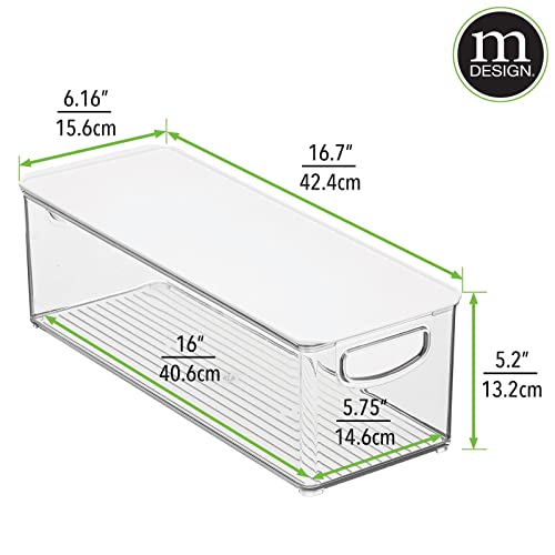 mDesign Slim Plastic Storage Bin Box Container with Lid and Built-In Handles - Organization for Fruit, Snacks, or Food in Kitchen Pantry, Cabinet, Counter, or Cupboard, 2 Pack, Clear/White