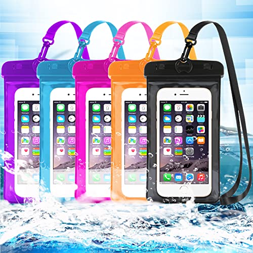 MSERICH Universal Waterproof Case, Waterproof Phone Pouch Compatible for iPhone 13 12 11 Pro Max XS Max Samsung Galaxy s10 Google Up to 7.0", IPX8 Cellphone Dry Bag for Vacation-5 Pack