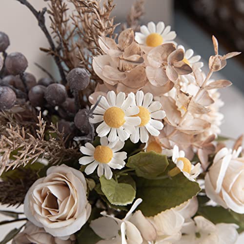 AUSBENDER 2Packs Artificial Faux Flowers Plant Silk 15.3" Fall Arrangement Boho Style Bouquets Floral Rustic Decoration Table Centerpieces for Home Kitchen (Pretty Dandelion Eucalyptus Daisy)