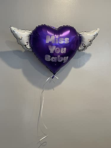 Miss You Baby Heavenly Balloons heart shaped with angel wings (Purple)