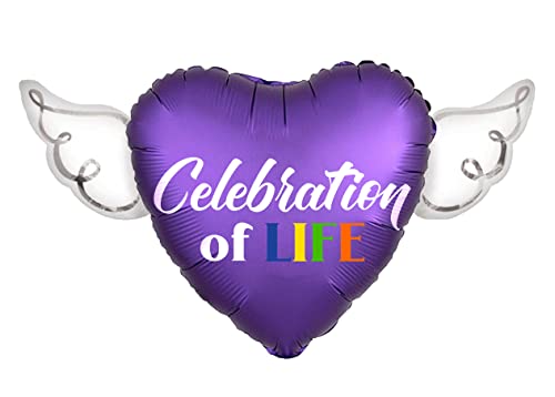 Celebration of LIFE Heavenly Balloons heart shaped with angel wings (Purple)