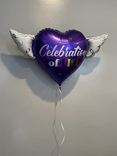 Celebration of LIFE Heavenly Balloons heart shaped with angel wings (Purple)