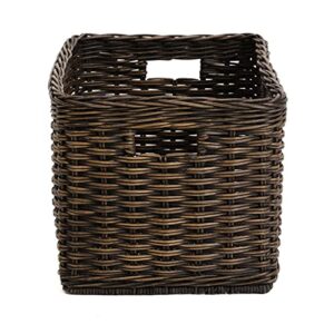 The Basket Lady Tall Rectangular Wicker Storage Basket, Large, 22.5 in L x 16 in W x 12.5 in H, Antique Walnut Brown