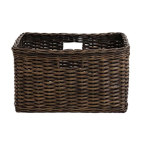 The Basket Lady Tall Rectangular Wicker Storage Basket, Large, 22.5 in L x 16 in W x 12.5 in H, Antique Walnut Brown