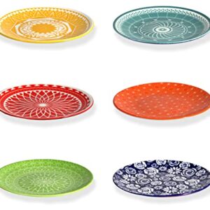 Annovero Small Mini Dessert Plates - Dinnerware for Dessert, Pie, Cake, Cute and Colorful Stoneware Dishes for Kitchen, Microwave and Oven Safe, 6 Inch Diameter, Set of 6