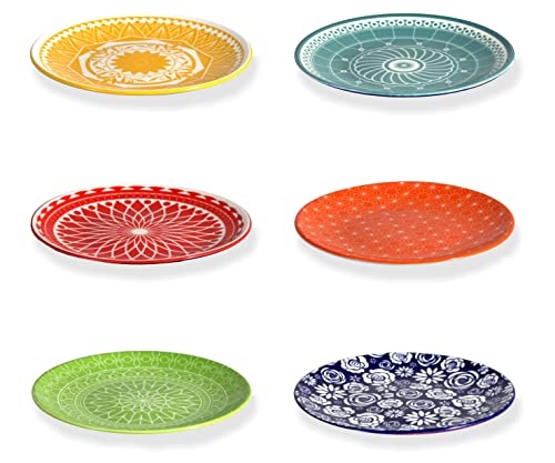 Annovero Small Mini Dessert Plates - Dinnerware for Dessert, Pie, Cake, Cute and Colorful Stoneware Dishes for Kitchen, Microwave and Oven Safe, 6 Inch Diameter, Set of 6