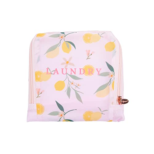 Miamica Travel Laundry Bag, Pink Lemons – Measures 21” x 22” When Fully Opened – Foldable Laundry Bag with Drawstring Closure – Durable, Lightweight Travel Accessories