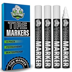 white tire paint marker for car tire lettering - 4 pack - permanent tire paint pens with weatherproof ink designed to last on car tires and many other materials