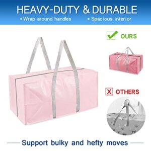 Heavy Duty Extra Large Moving Bags with Extra Long Handles -Includes Backpack Straps - Easy Storage For Space Saving (Set of 8) (Mixed Colors 2 of Each)