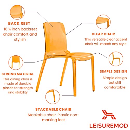 LeisureMod Adler Mid-Century Modern Dining Side Chair, Transparent Orange