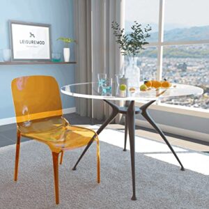 LeisureMod Adler Mid-Century Modern Dining Side Chair, Transparent Orange