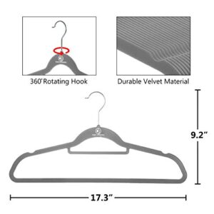 Closet Accessories 50 Pack Velvet Hangers Study Heavy Duty Hangers Including Tie Bar, Notches, and 360° Chrome Hook. (Gray)