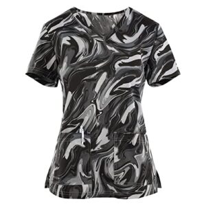 women's plus size tie-dye scrub tops v-neck fun t shirts workwear nurse uniform tee with pockets s-5xl