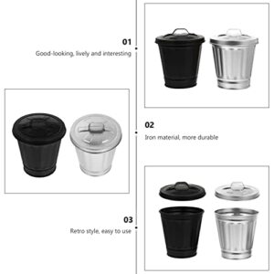 Ipetboom Trash Cans 2PCS Countertop Trash Can with Lid Desktop Tin Trash Bucket Mini Waste Paper Bucket Iron Garbage Pail Can Pencil Cup Holder for Home Kitchen Bedroom Metal Bin Trash Cans Lint Bin