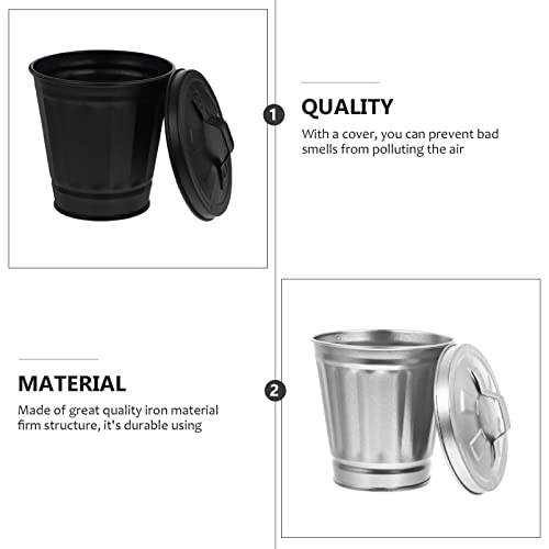 Ipetboom Trash Cans 2PCS Countertop Trash Can with Lid Desktop Tin Trash Bucket Mini Waste Paper Bucket Iron Garbage Pail Can Pencil Cup Holder for Home Kitchen Bedroom Metal Bin Trash Cans Lint Bin