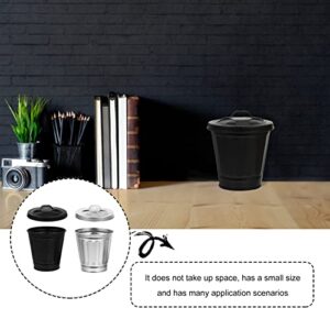 Ipetboom Trash Cans 2PCS Countertop Trash Can with Lid Desktop Tin Trash Bucket Mini Waste Paper Bucket Iron Garbage Pail Can Pencil Cup Holder for Home Kitchen Bedroom Metal Bin Trash Cans Lint Bin