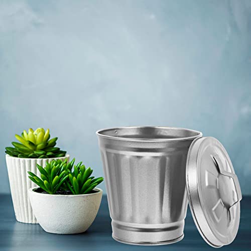 Ipetboom Trash Cans 2PCS Countertop Trash Can with Lid Desktop Tin Trash Bucket Mini Waste Paper Bucket Iron Garbage Pail Can Pencil Cup Holder for Home Kitchen Bedroom Metal Bin Trash Cans Lint Bin