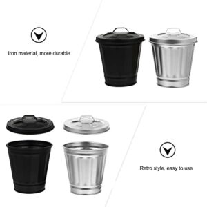 Ipetboom Trash Cans 2PCS Countertop Trash Can with Lid Desktop Tin Trash Bucket Mini Waste Paper Bucket Iron Garbage Pail Can Pencil Cup Holder for Home Kitchen Bedroom Metal Bin Trash Cans Lint Bin