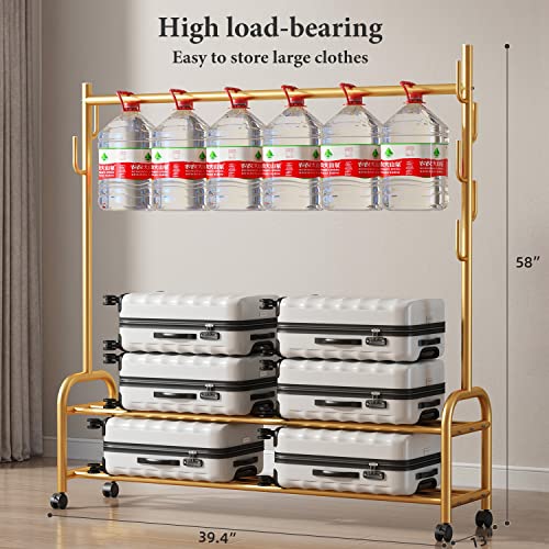 GAMNOF Gold Clothes Rack with Wheels Gold Garment Rack with Storage Shelf Freestanding Gold Clothing Racks for Hanging Clothes