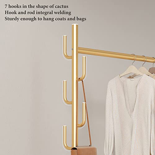 GAMNOF Gold Clothes Rack with Wheels Gold Garment Rack with Storage Shelf Freestanding Gold Clothing Racks for Hanging Clothes