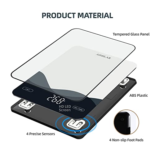 AIMILAR Food Scale, Chargeable LED Display 22lb with USB C Rechargeable Digital Kitchen Food Weight Scale for Baking and Cookingwith Ounces and Grams 1g/0.1oz