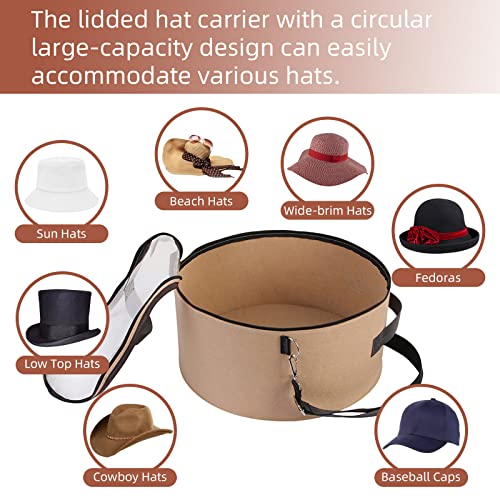 Pehciroe Hat Boxes for Women & Men Storage Large Felt Hat Boxes Storage Round Foldable Hat Carrier Travel Cowboy Hat Storage Box Storage for Hats Toy Clothes with Lid, Khaki