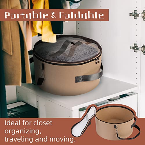 Pehciroe Hat Boxes for Women & Men Storage Large Felt Hat Boxes Storage Round Foldable Hat Carrier Travel Cowboy Hat Storage Box Storage for Hats Toy Clothes with Lid, Khaki